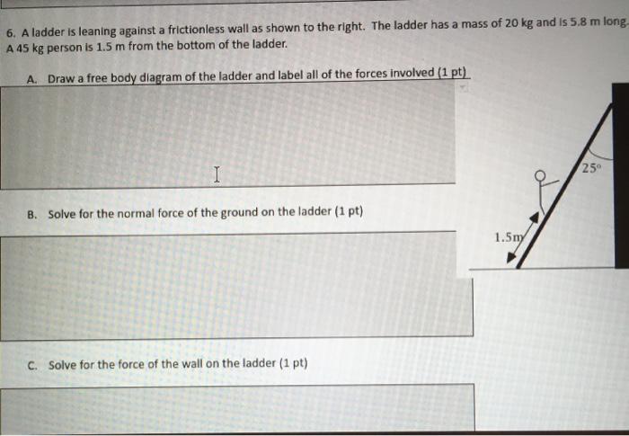 Solved 6. A ladder is leaning against a frictionless wall as | Chegg.com