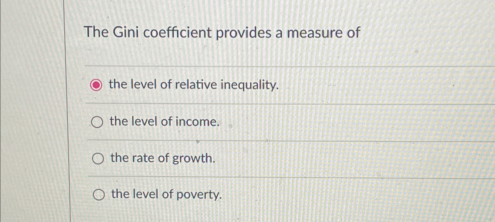 Solved The Gini Coefficient Provides A Measure Ofthe Level