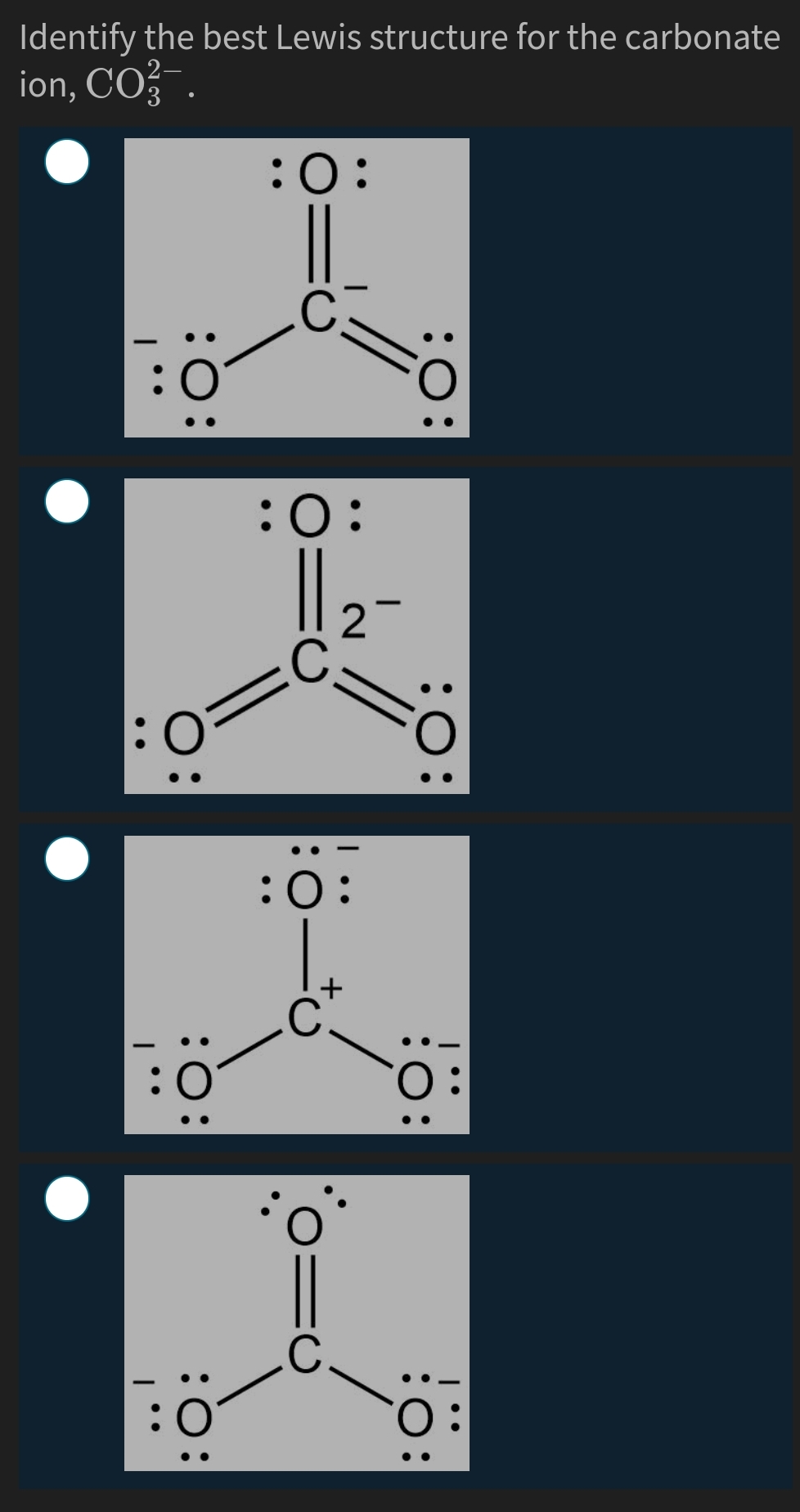 Identify the best Lewis structure for the carbonate | Chegg.com