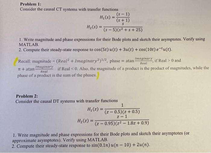 Solved Problem 1: Consider the causal CT systems with | Chegg.com