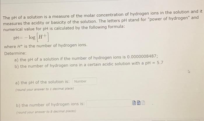 Solved The pH of a solution is a measure of the molar | Chegg.com