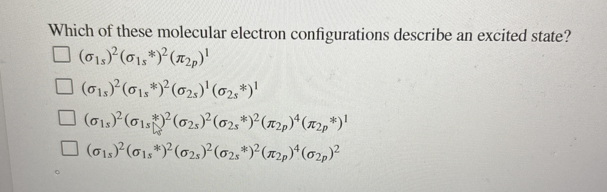 Solved Which of these molecular electron configurations | Chegg.com