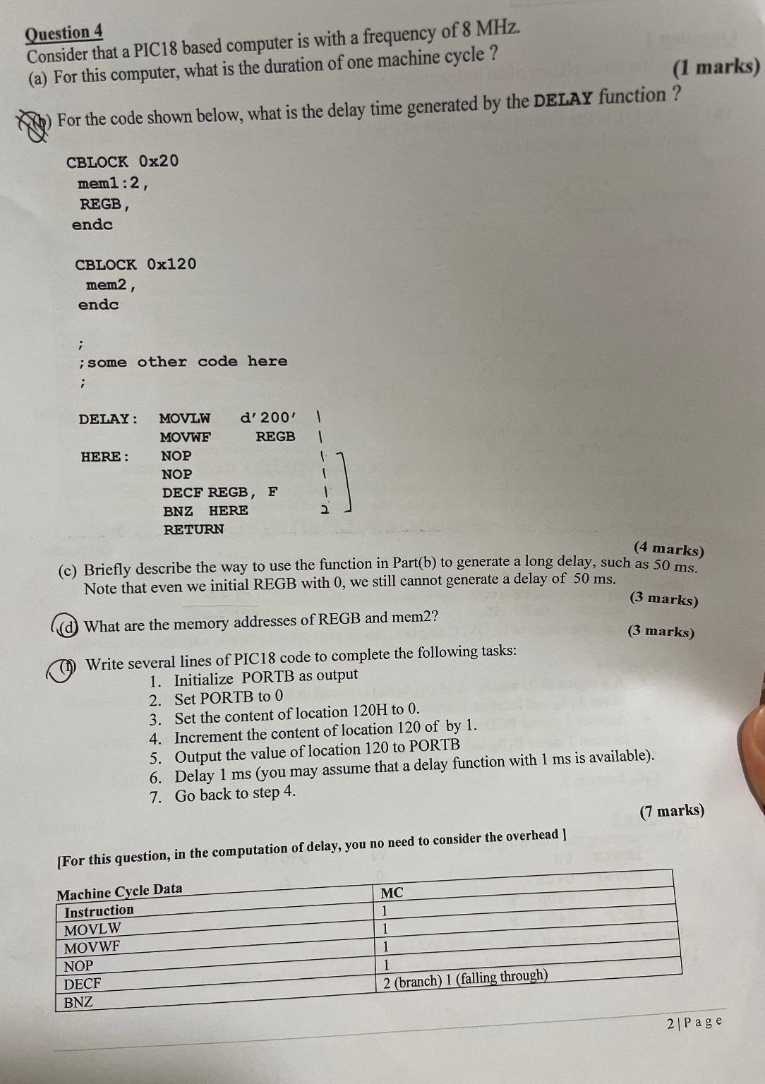 Solved Question 4Consider that a PIC18 ﻿based computer is | Chegg.com