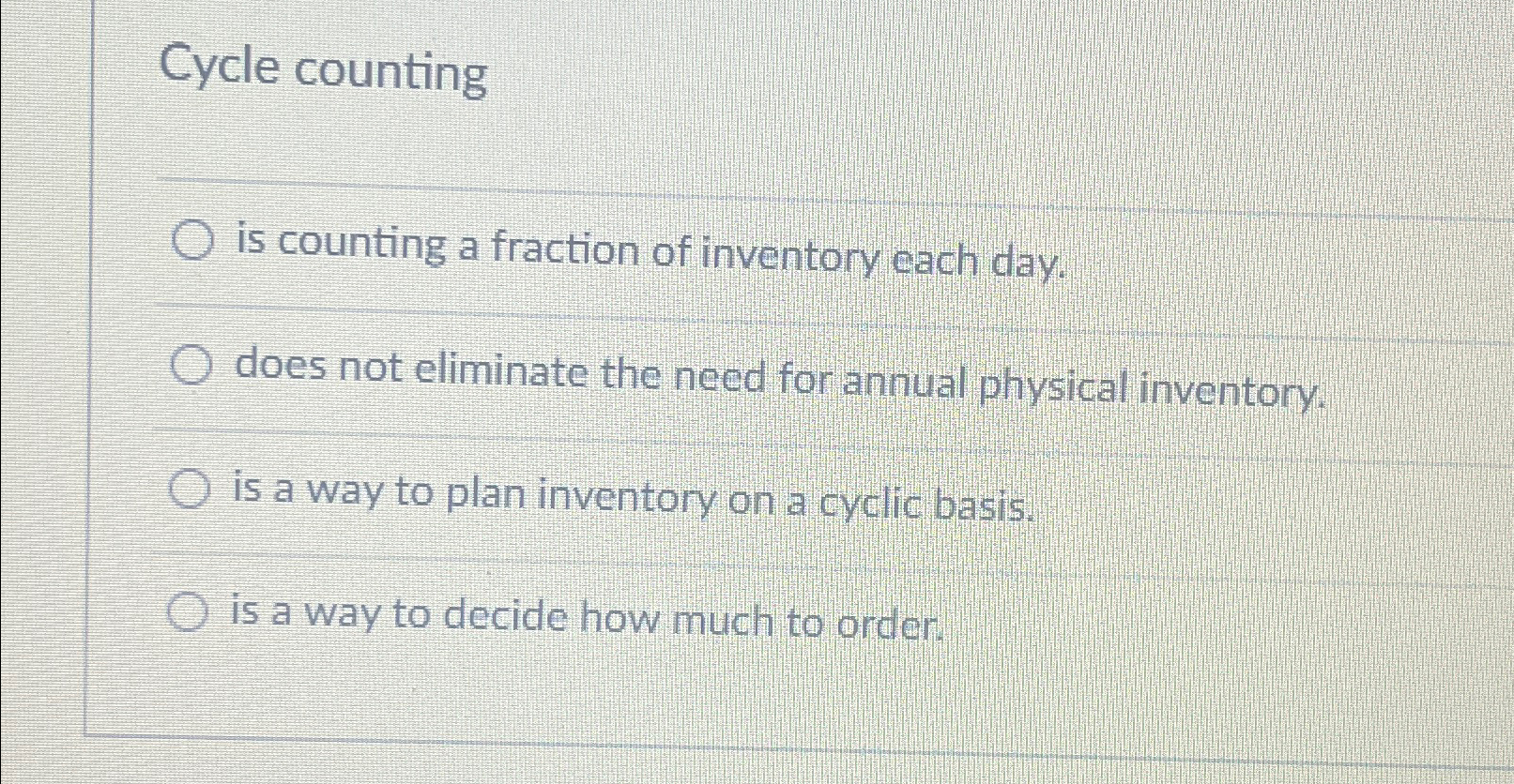 Solved Cycle countingis counting a fraction of inventory | Chegg.com
