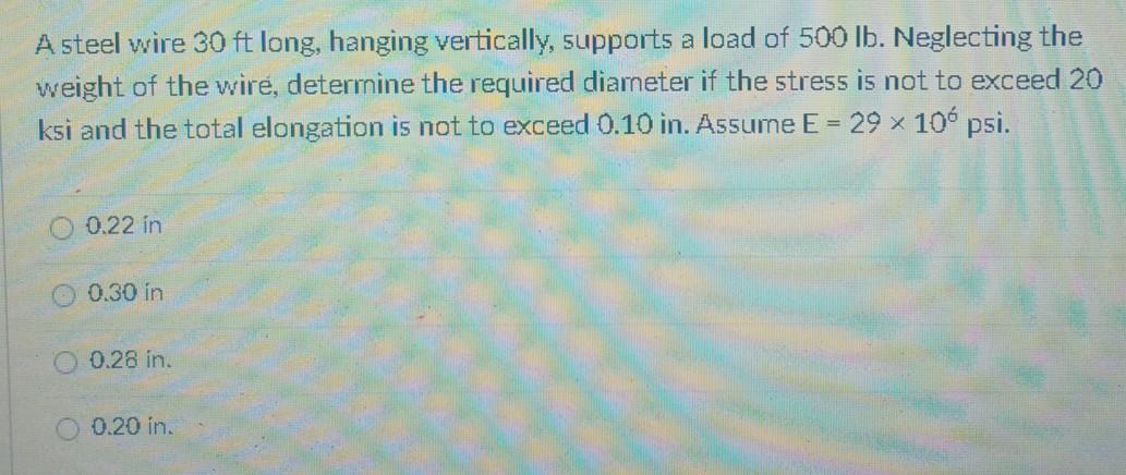Solved A steel wire 30 ft long, hanging vertically, supports | Chegg.com
