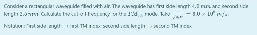Solved Consider a rectangular waveguide filled with air. The | Chegg.com