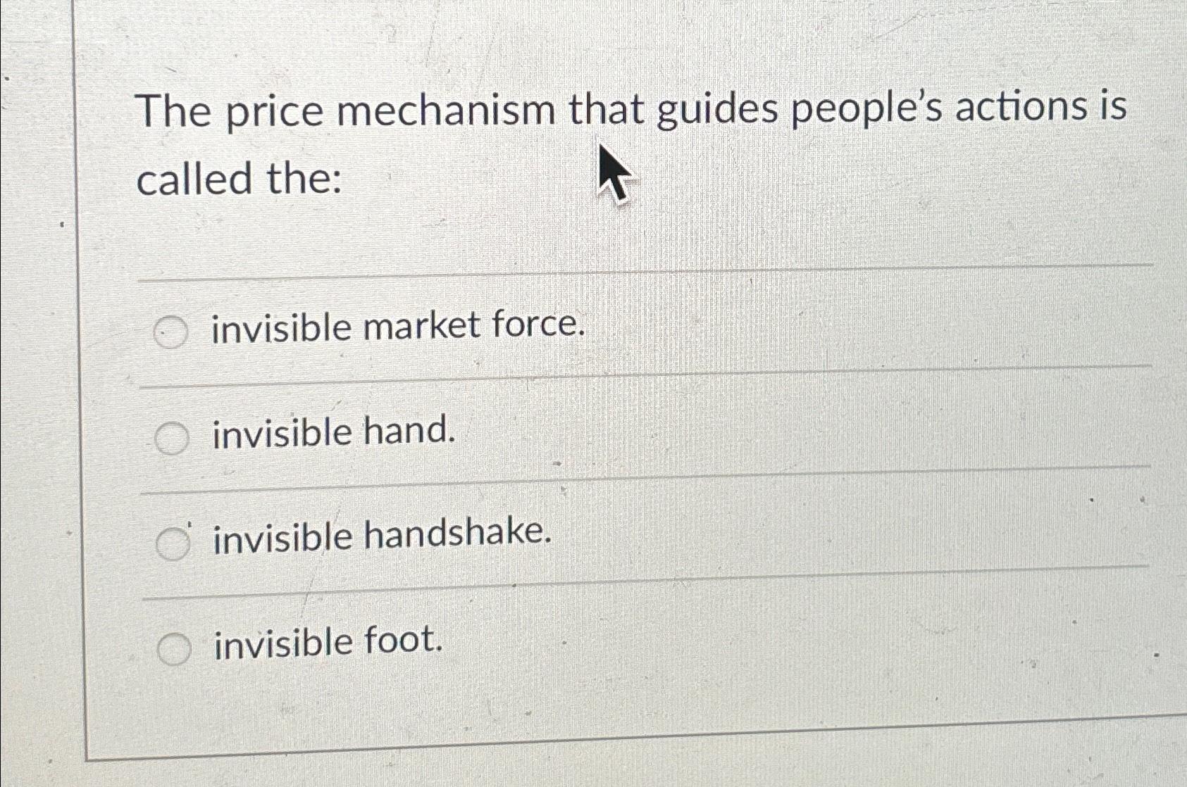 Solved The price mechanism that guides people's actions is | Chegg.com