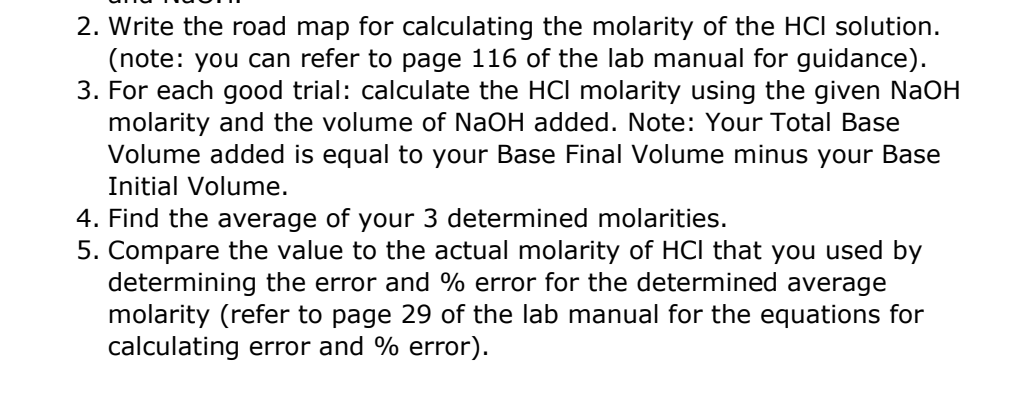 Solved 2. Write the road map for calculating the molarity of | Chegg.com