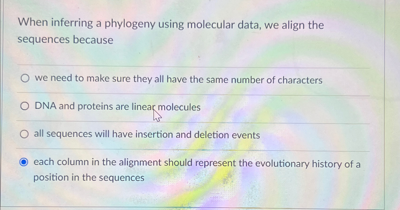 Solved When inferring a phylogeny using molecular data, we | Chegg.com