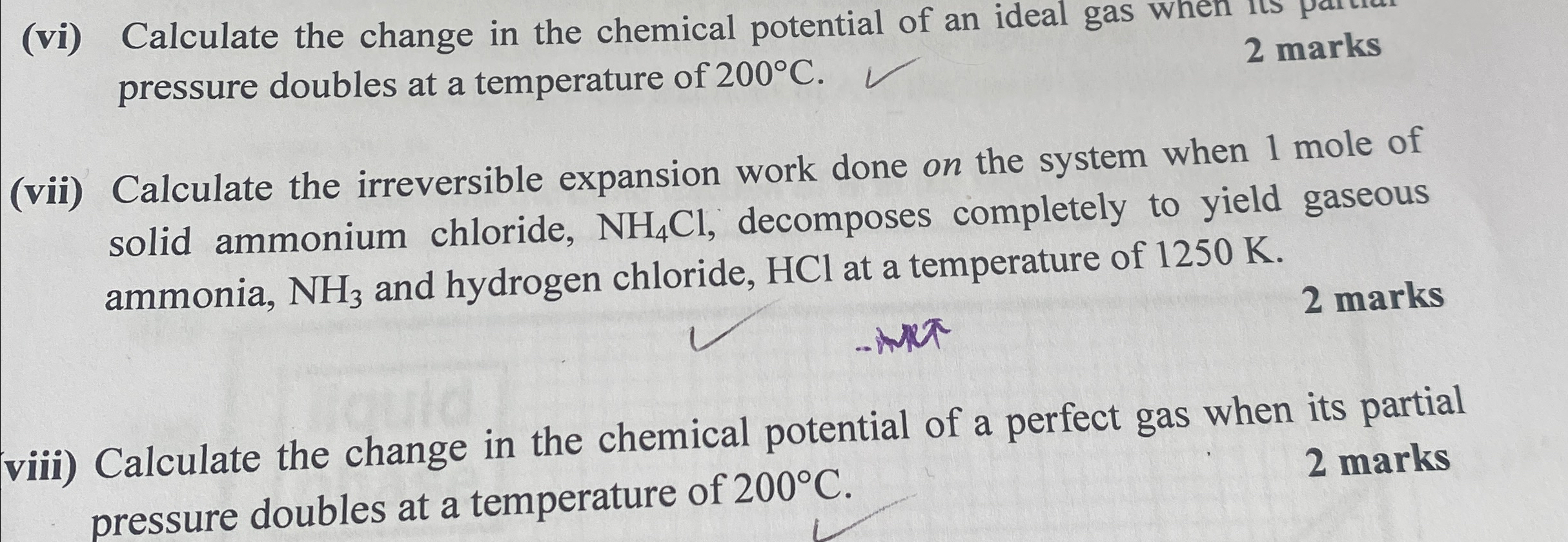 Solved (vi) ﻿Calculate the change in the chemical potential | Chegg.com
