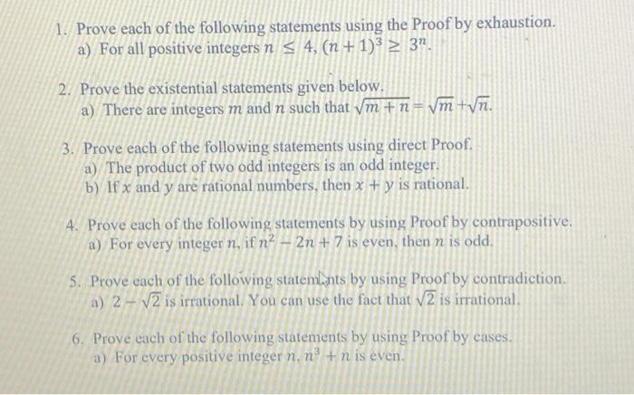 Solved 1. Prove each of the following statements using the | Chegg.com