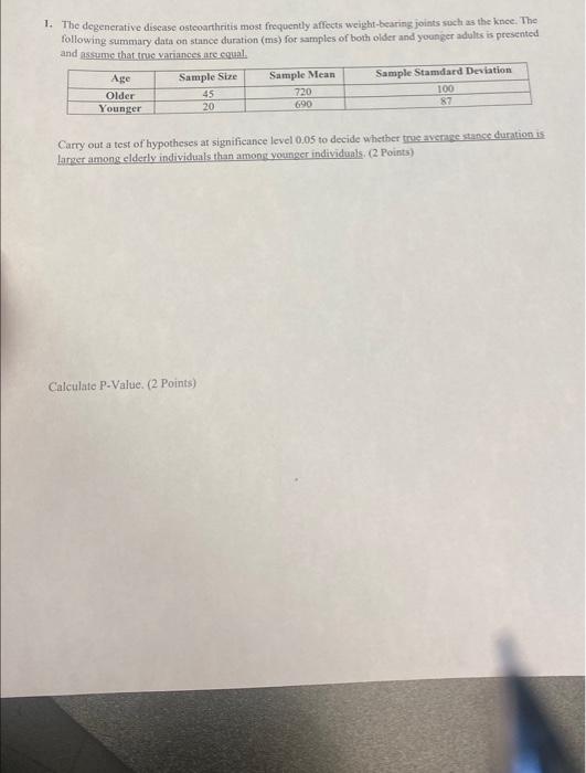 Solved 1. The degenerative discase osteoarthritis most | Chegg.com