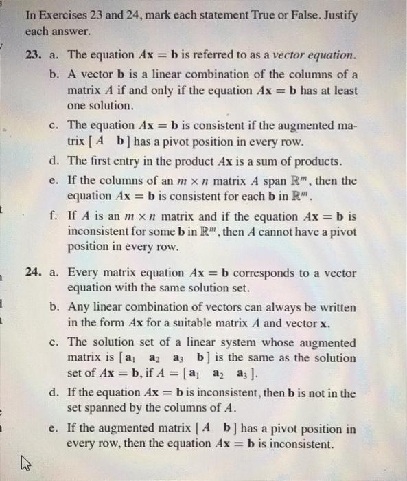Solved In Exercises 23 and 24, mark each statement True or | Chegg.com