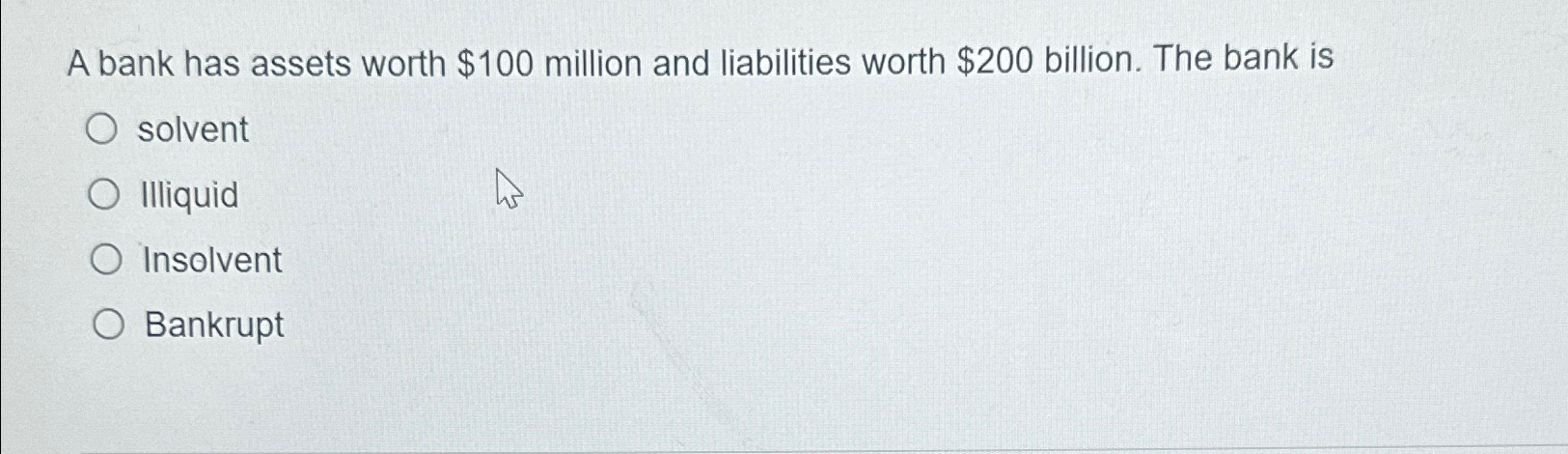 Solved A bank has assets worth $100 ﻿million and liabilities | Chegg.com