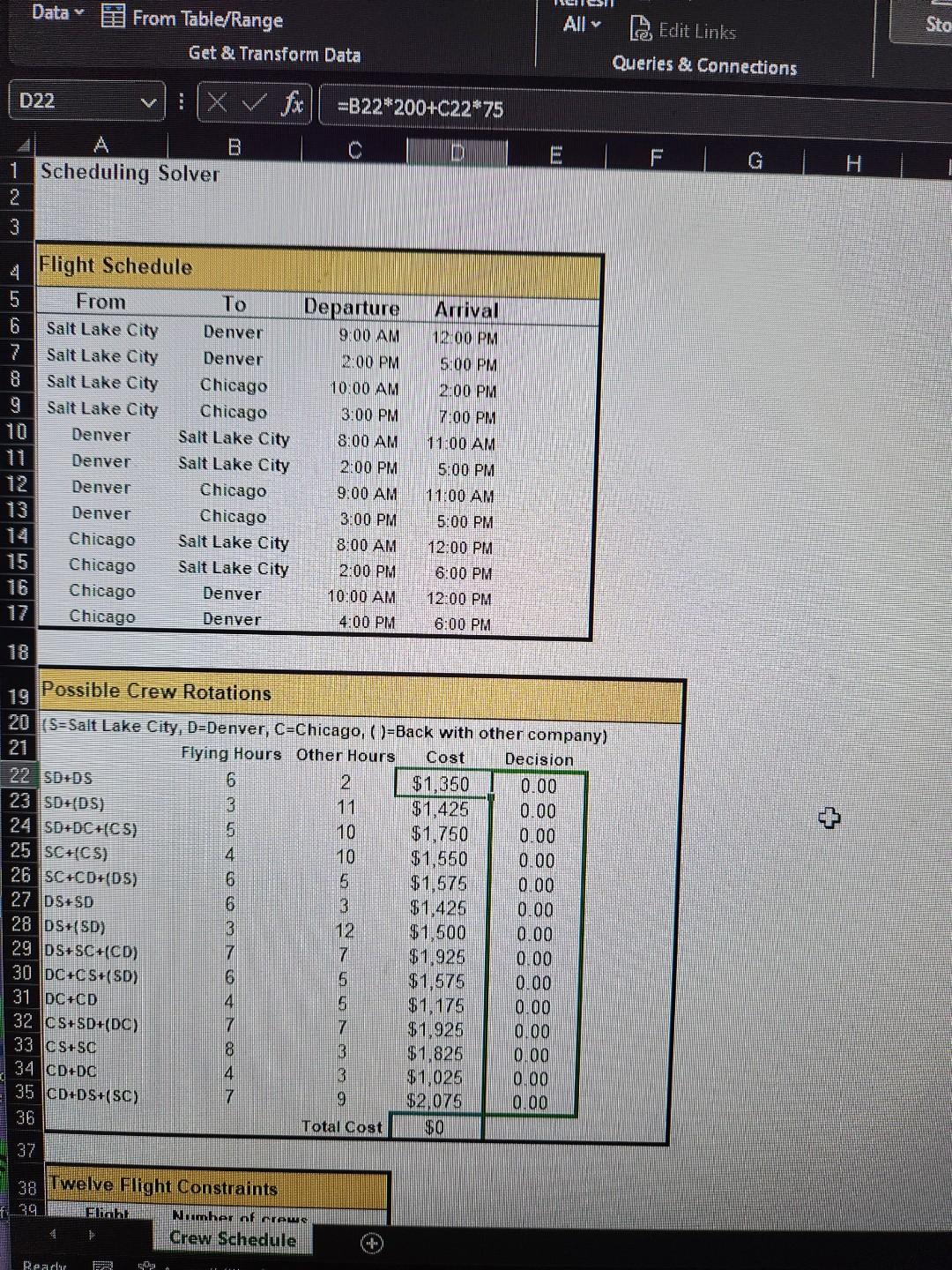 Solved Use solver to determine the best crew rotation for | Chegg.com