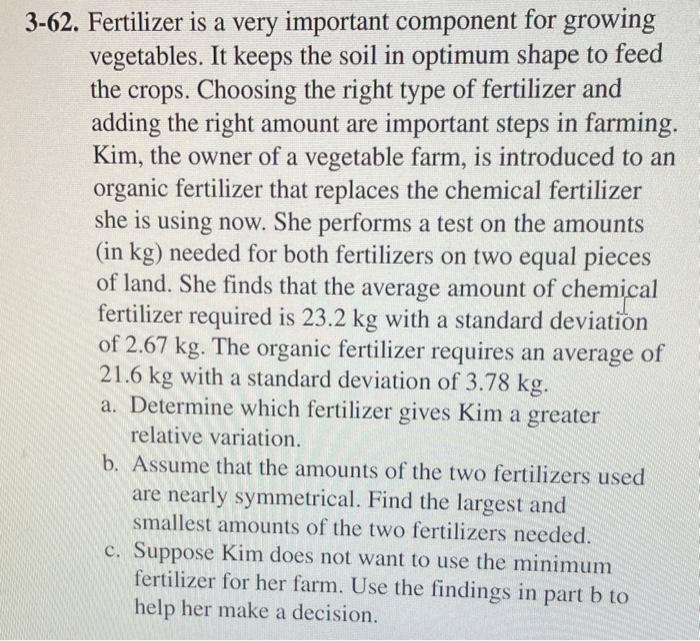 Solved 62. Fertilizer is a very important component for | Chegg.com