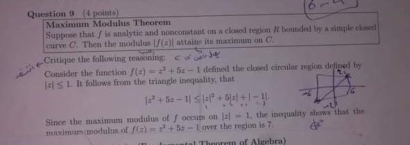 Solved Question 9 (4 points) Maximum Modulus Theorem Suppose | Chegg.com