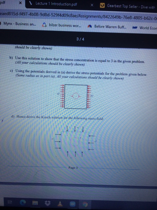 3/4 Question 3 Development of Kirsch solution | Chegg.com