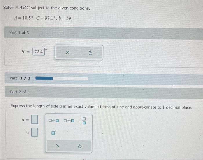 Solved Solve ABC subject to the given conditions. | Chegg.com