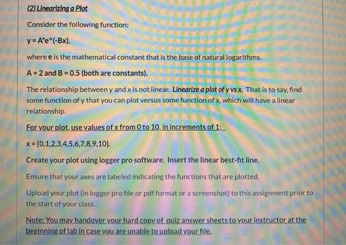 Solved (2) Linearizing a Plot Consider the following | Chegg.com