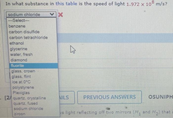 Solved In what substance in this table is the speed of light | Chegg.com