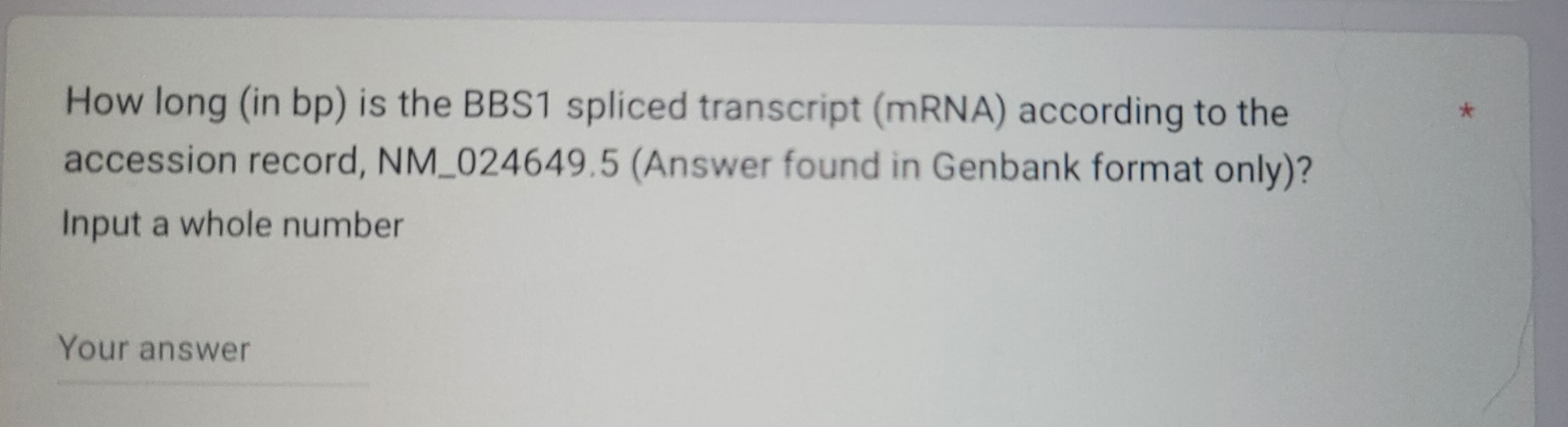 Solved How long (in bp) ﻿is the BBS1 ﻿spliced transcript | Chegg.com