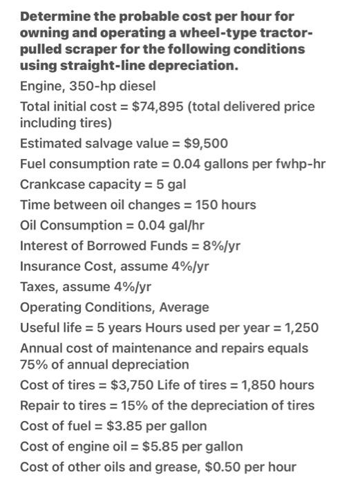 Solved Determine the probable cost per hour for owning and | Chegg.com