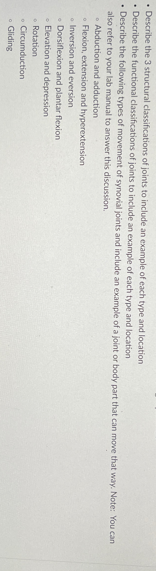 Solved Describe the 3 ﻿structural classifications of joints | Chegg.com