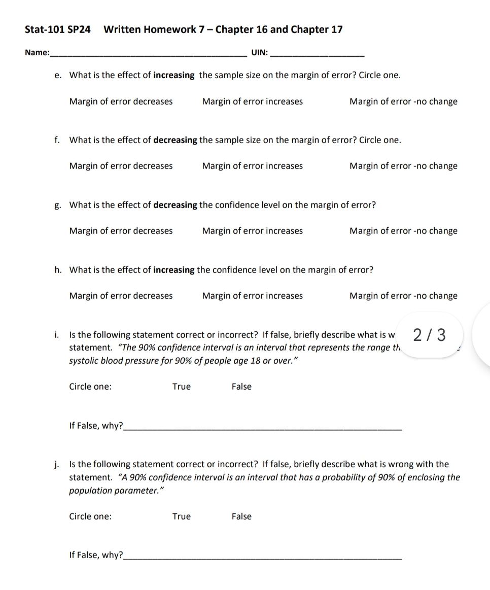 Solved Stat 101 ﻿sp24 ﻿written Homework 7 ﻿chapter 16 ﻿and