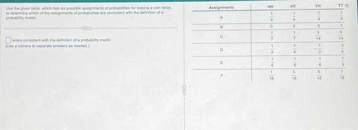 Solved Use the given table, which lists six possible | Chegg.com