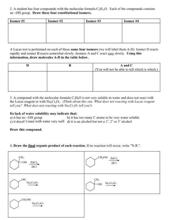 Solved 2. A student has four compounds with the molecular | Chegg.com
