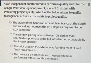 Solved As an independent auditor hired to perform a quality | Chegg.com