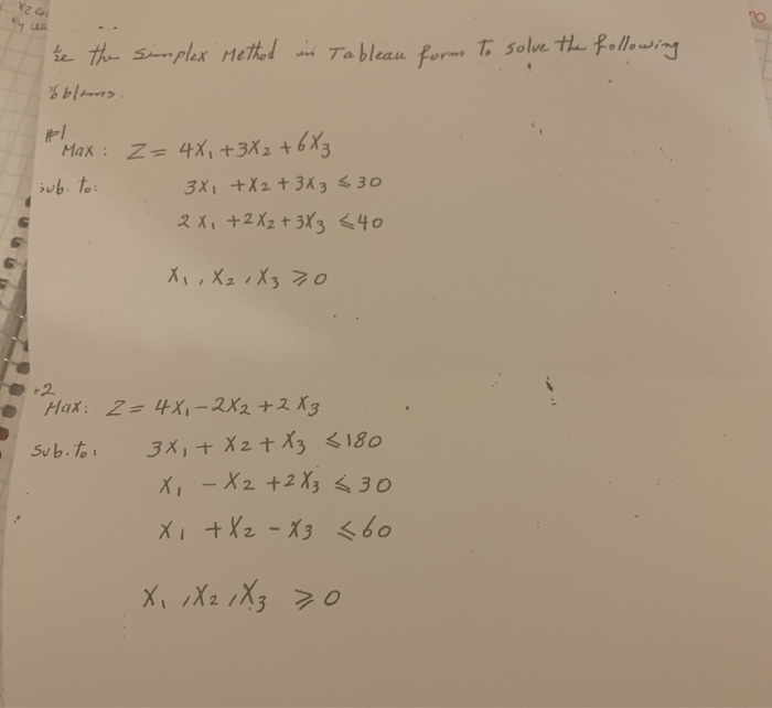 Solved simplex Method in Tableau form to solve the following | Chegg.com