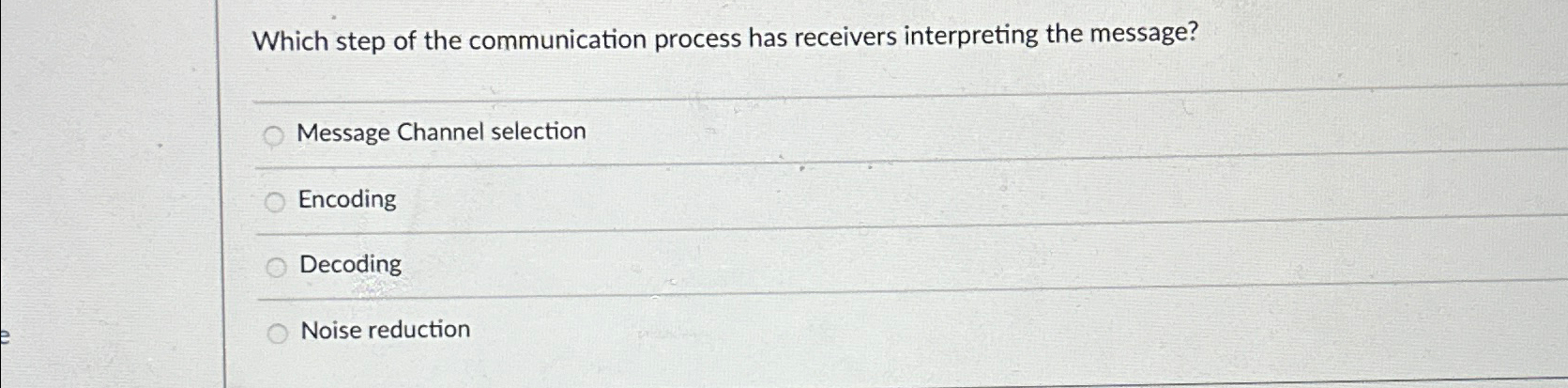 Solved Which step of the communication process has receivers | Chegg.com