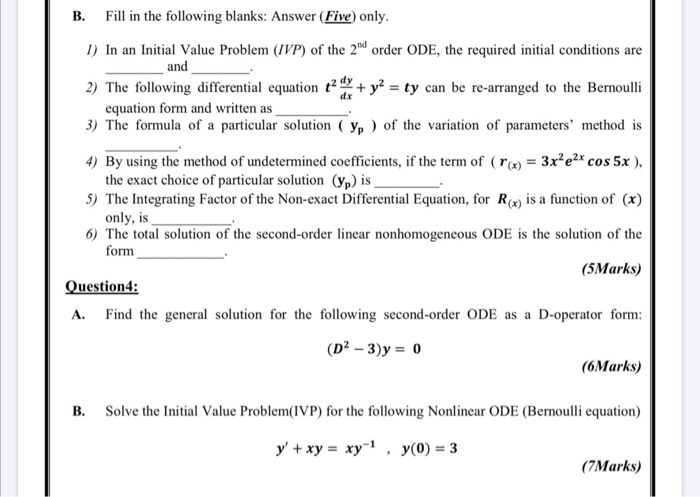 Solved B. Fill in the following blanks: Answer (Five) only. | Chegg.com
