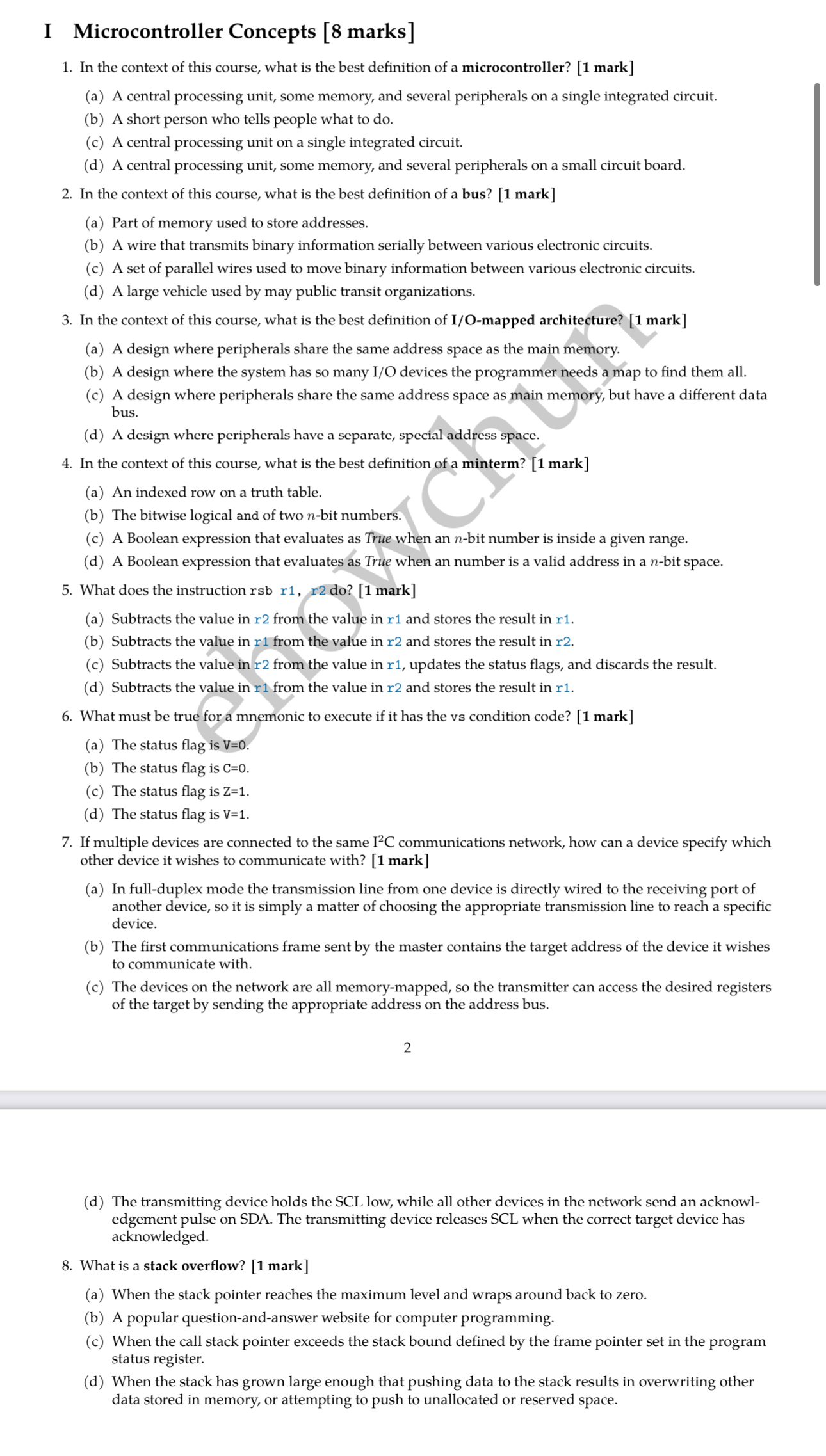 Solved I Microcontroller Concepts [8 ﻿marks]In the context | Chegg.com