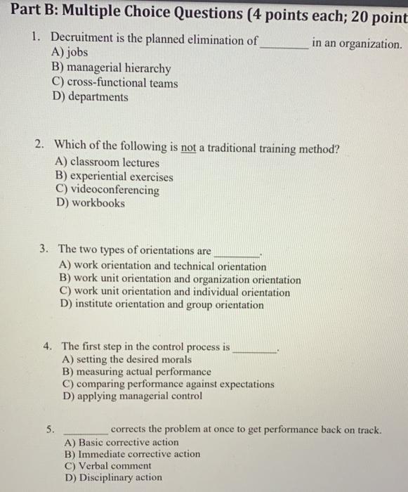 Solved Part B: Multiple Choice Questions (4 points each; 20 | Chegg.com