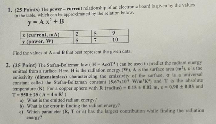 Solved 1. (25 Points) The power - current relationship of an | Chegg.com