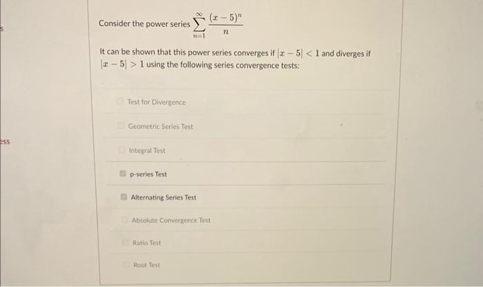 Solved The convergence of ∑j=1∞2j1 can be determined using | Chegg.com