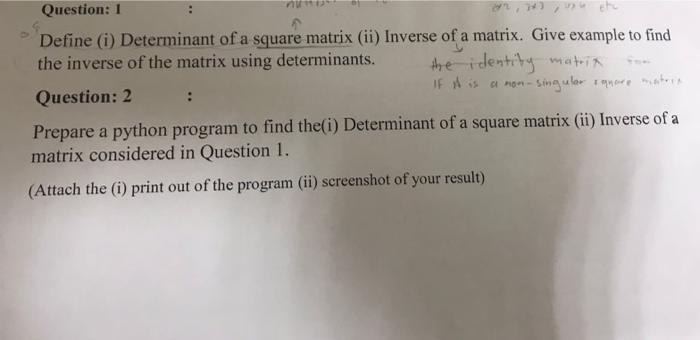 Solved Define (i) Determinant of a square matrix (ii) | Chegg.com