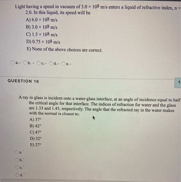 Solved Light Having A Speed In Vacuum Of 3 0 108 M s Chegg