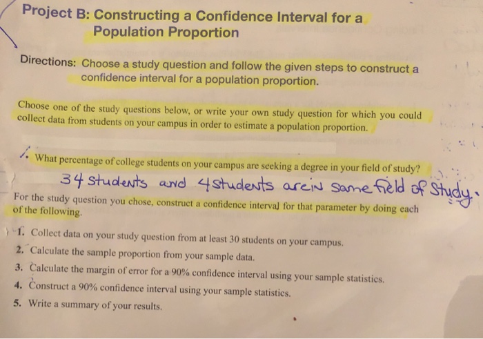 Solved Project B: Constructing a Confidence Interval for a | Chegg.com
