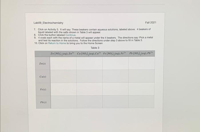 Lab09_Electrochemistry Fall 2021 Lab 09: | Chegg.com
