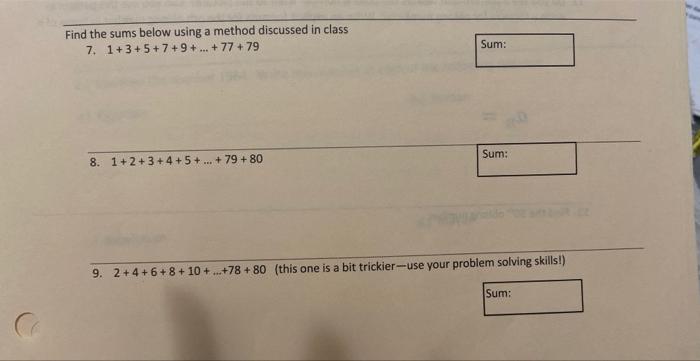Find the sums below using a method discussed in class | Chegg.com