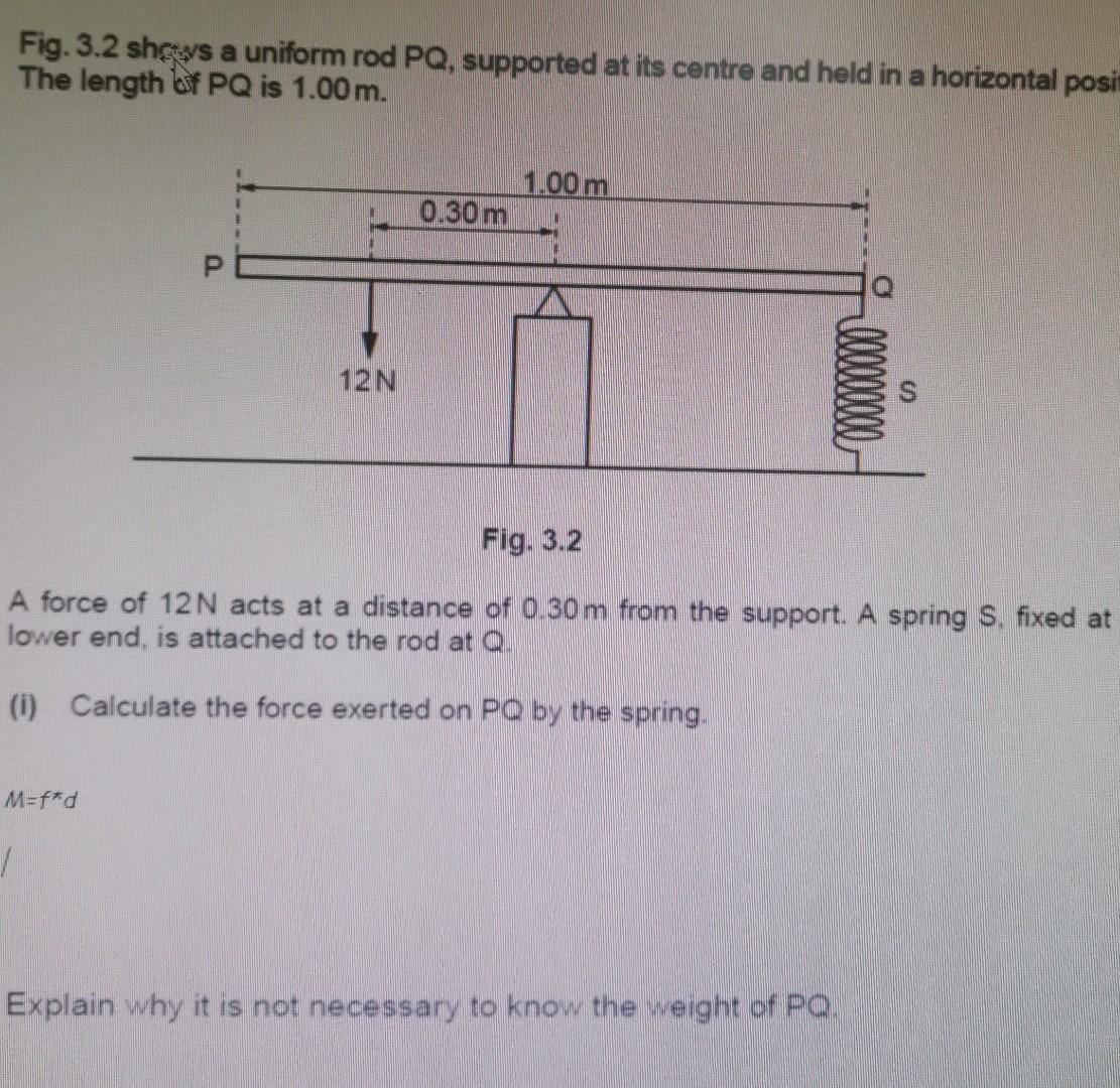 Solved Fig. 3.2 shows a uniform rod PQ, supported at its | Chegg.com
