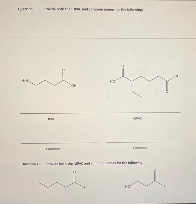 Solved Question 2: Provide the names for the following | Chegg.com