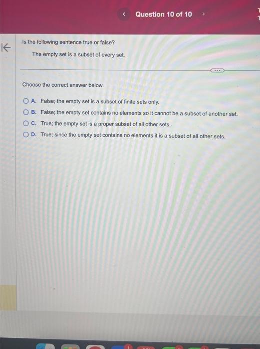 Solved Is the following sentence true or false? The empty | Chegg.com