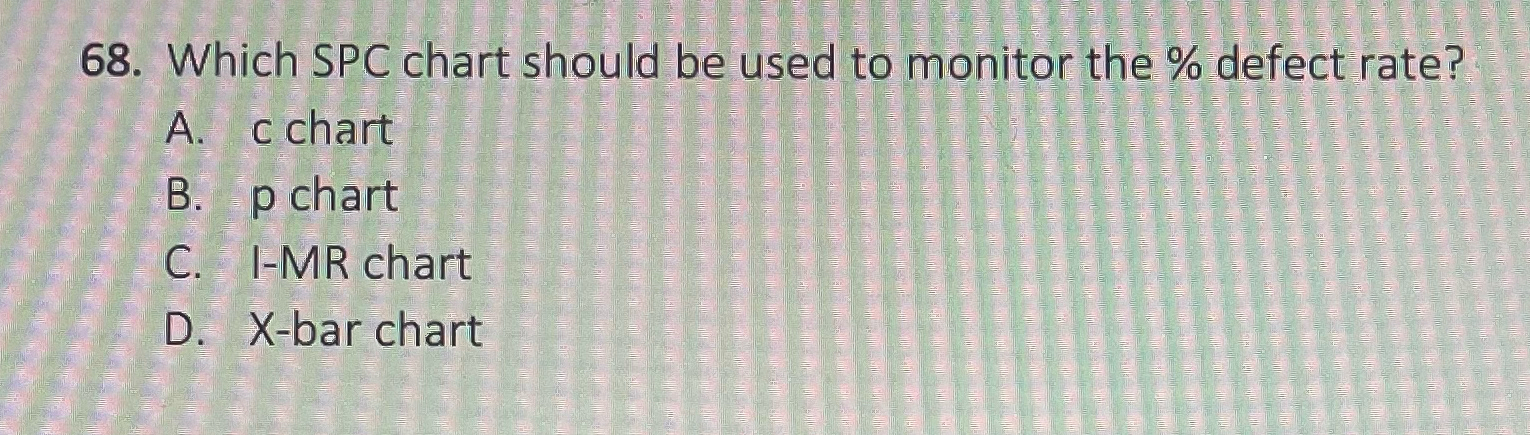 Solved Which SPC chart should be used to monitor the % | Chegg.com