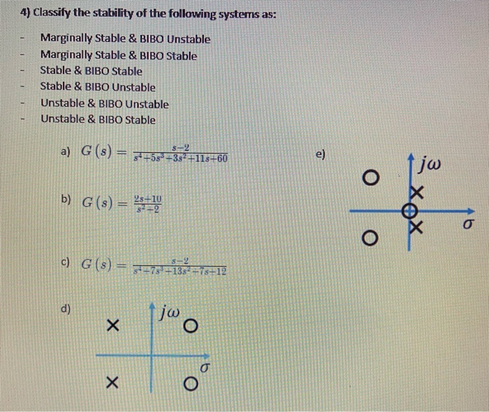 Solved 4) Classify the stability of the following systems | Chegg.com