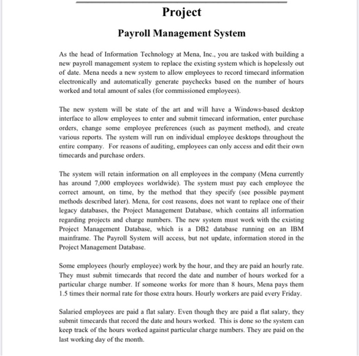 Solved Project Payroll Management System As the head of | Chegg.com